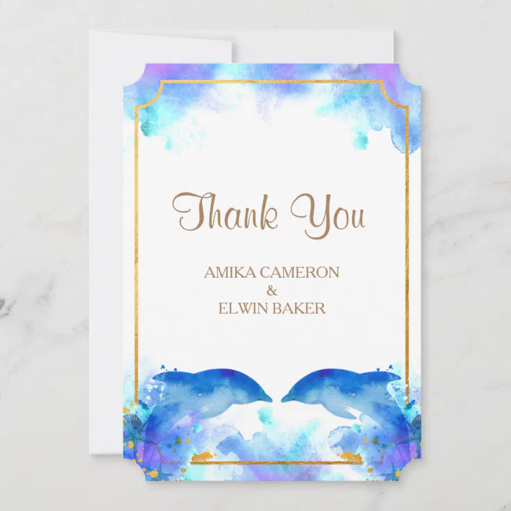 Blue Watercolor Dolphin Thank You Card | Zazzle