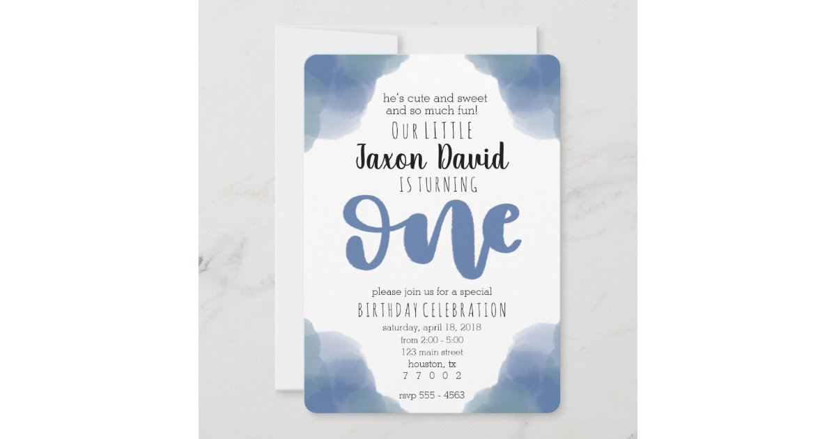 Blue Watercolor First Birthday Invitation | Zazzle