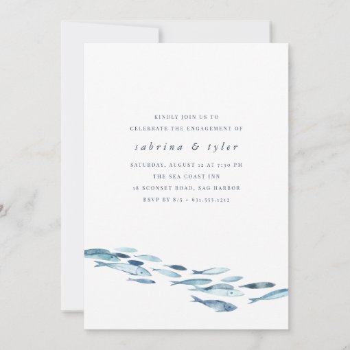 Blue Watercolor Fish Engagement Party Invitation | Zazzle