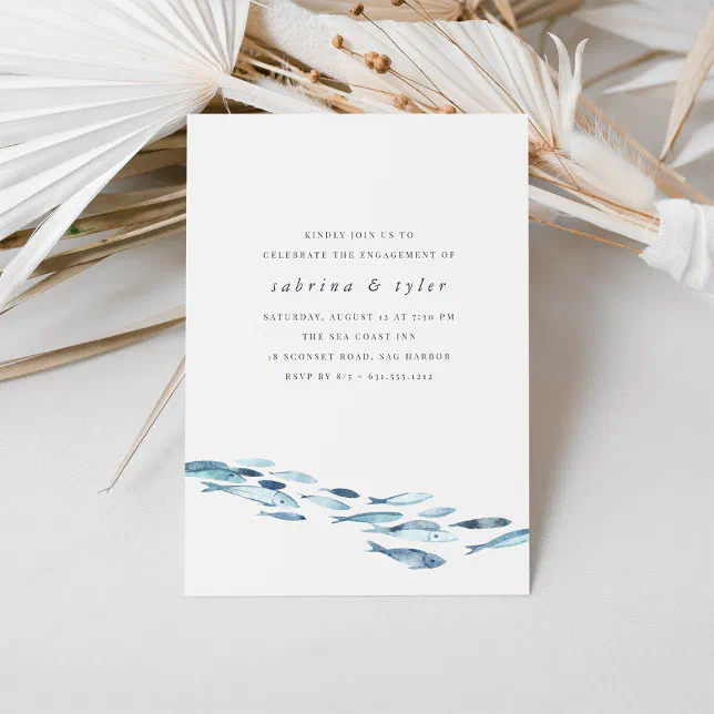 Blue Watercolor Fish Engagement Party Invitation | Zazzle