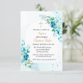 Blue watercolor flora splash Baptism Invitation | Zazzle