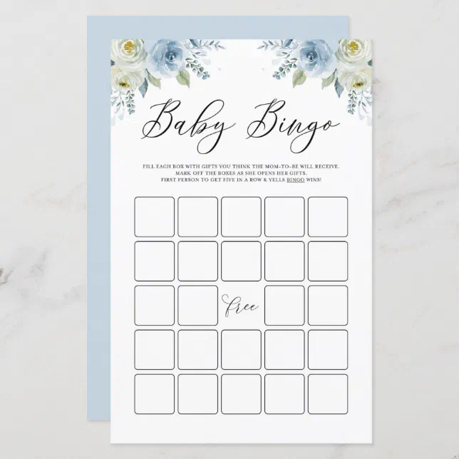 Blue Watercolor Floral Baby Shower Bingo Game | Zazzle