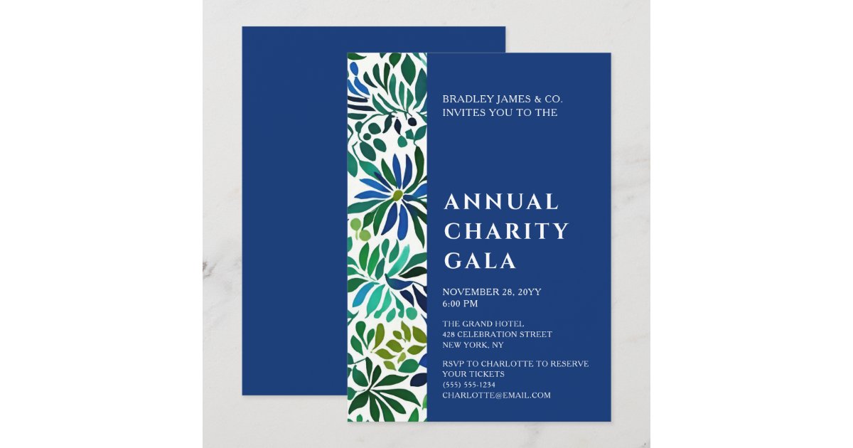 Blue Watercolor Floral Charity Event Gala Party Invitation | Zazzle