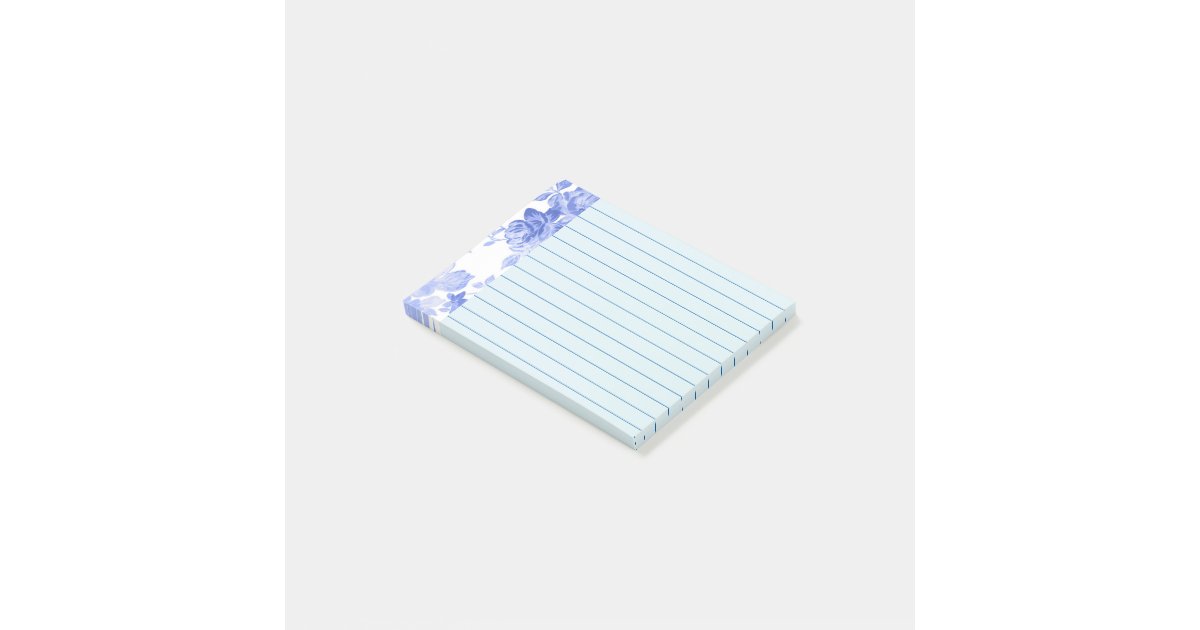 Blue Watercolor Floral Design, Lined Post-it Notes | Zazzle