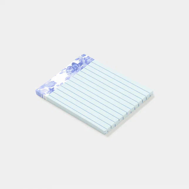 Blue Watercolor Floral Design, Lined Post-it Notes | Zazzle