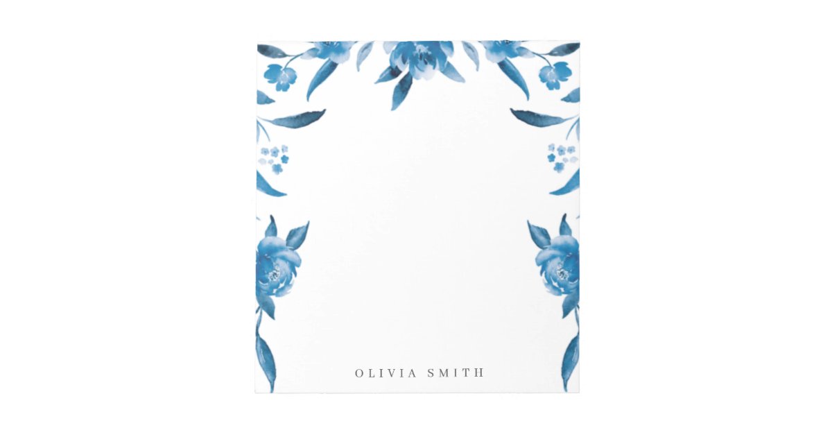 Blue watercolor floral Personalized Stationery Notepad | Zazzle
