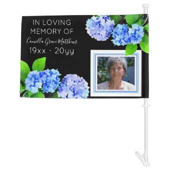 Blue Watercolor Floral Photo Bereavement | Funeral Car Flag | Zazzle
