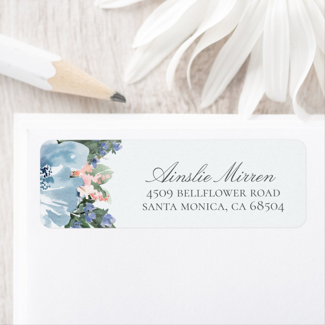 Blue Watercolor Floral Return Address Labels | Zazzle