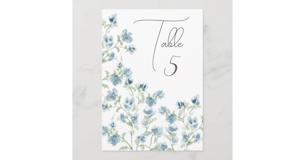 Blue Watercolor Floral Table Number | Zazzle