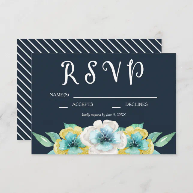 Blue Watercolor Floral Wedding RSVP | Zazzle