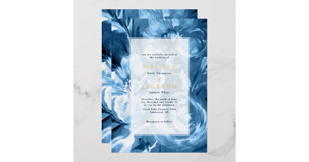 Blue Watercolor flower Wedding Foil Invitation | Zazzle
