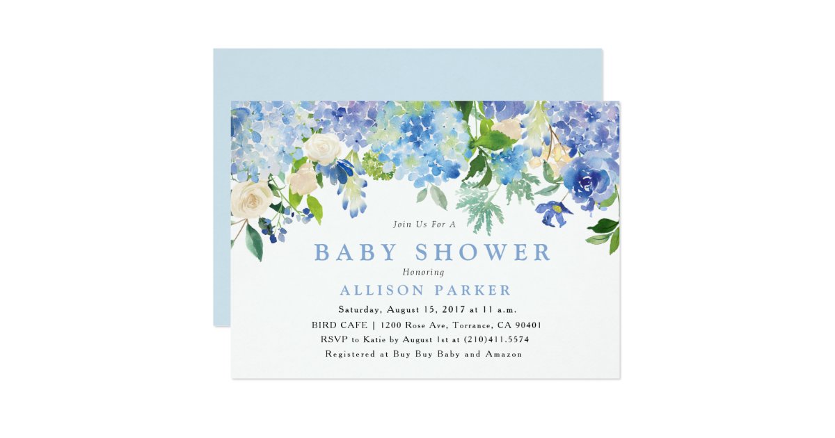 Blue Watercolor Flowers Baby Shower Invitation | Zazzle.com