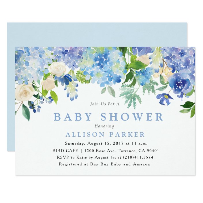 Blue Watercolor Flowers Baby Shower Invitation | Zazzle.com