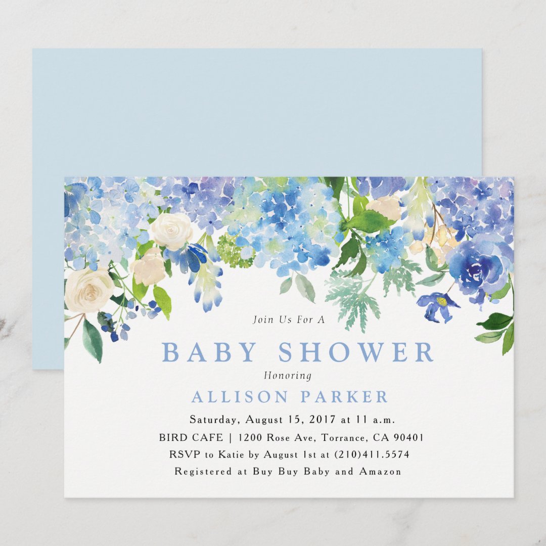 Blue Watercolor Flowers Baby Shower Invitation | Zazzle