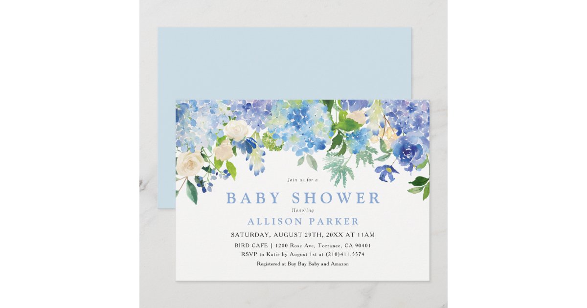 Blue Watercolor Flowers Baby Shower Invitation | Zazzle