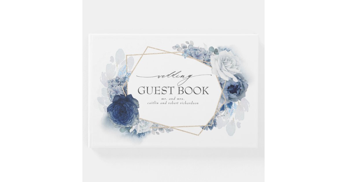 Blue Watercolor Flowers Elegant Wedding Guest Book | Zazzle