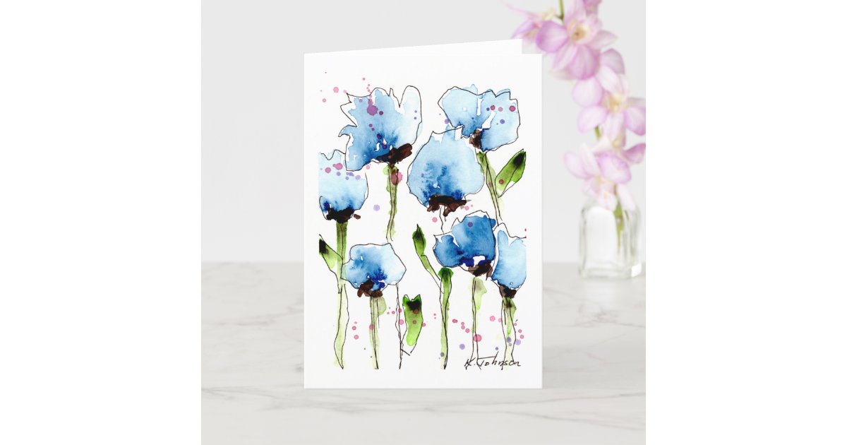 Blue Watercolor Flowers Greeting Card | Zazzle