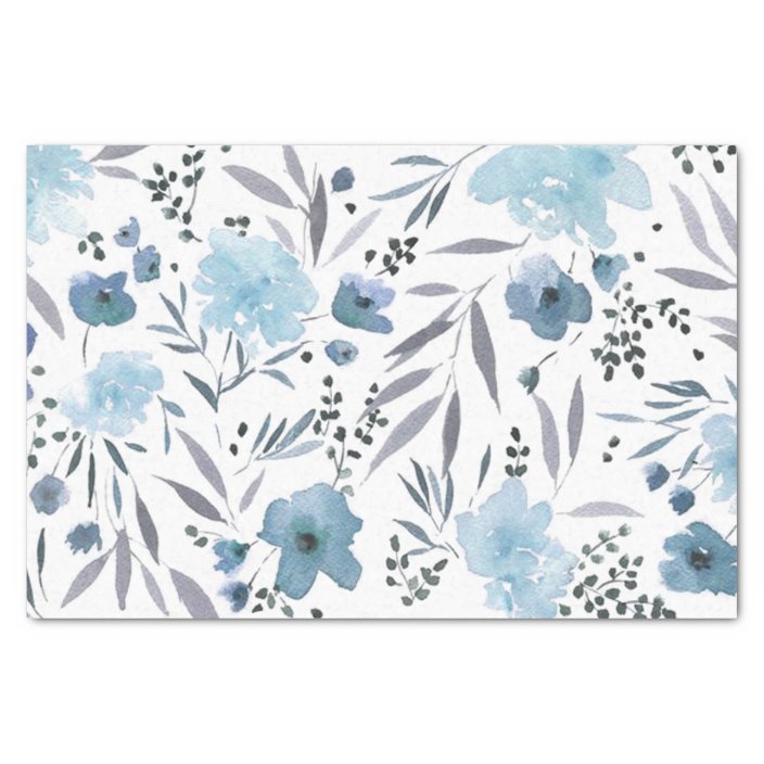 blue watercolor flowers pattern tissue paper | Zazzle.com