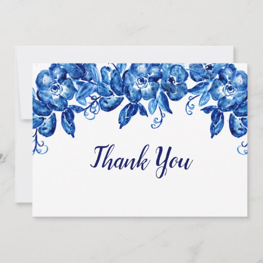 Blue Watercolor Flowers Thank You Card | Zazzle.com