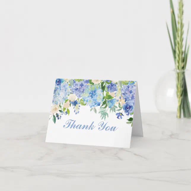 Blue Watercolor Flowers Thank You Note Card | Zazzle