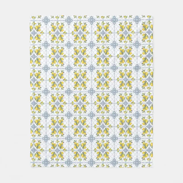 Blue Watercolor French Country Lemon Fleece Blanket | Zazzle