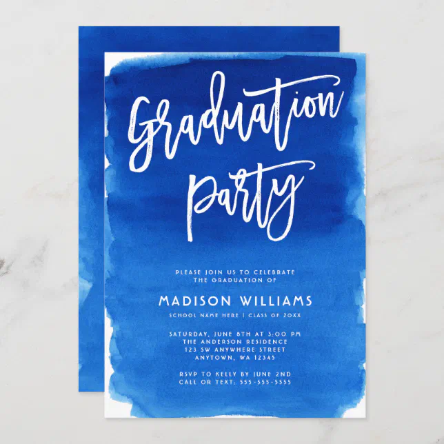 Blue Watercolor Graduation Party Invitation | Zazzle