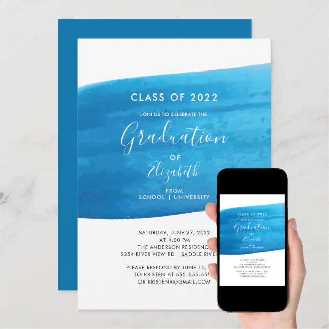 Blue Watercolor Graduation Party Invitation | Zazzle