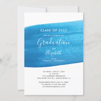 Blue Watercolor Graduation Party Invitation | Zazzle