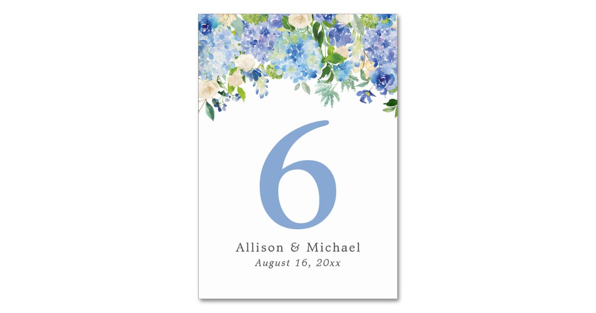 Blue Watercolor hydrangea Table Numbers | Zazzle