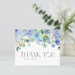 Blue Watercolor Hydrangea Winter Thank You Card | Zazzle