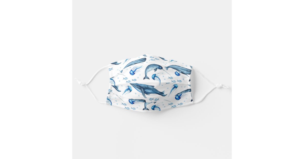 Blue Watercolor Marine Animals | Face Mask | Zazzle