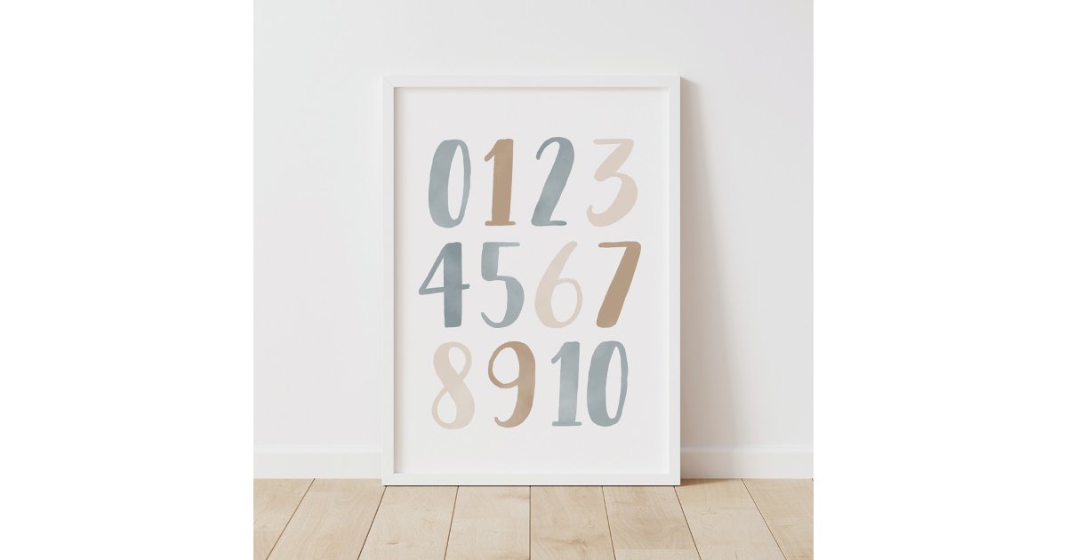 Blue Watercolor Numbers Neutral Boy Nursery Decor | Zazzle