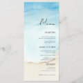 Blue Watercolor Ocean Beach Sand Wedding Dinner Menu | Zazzle