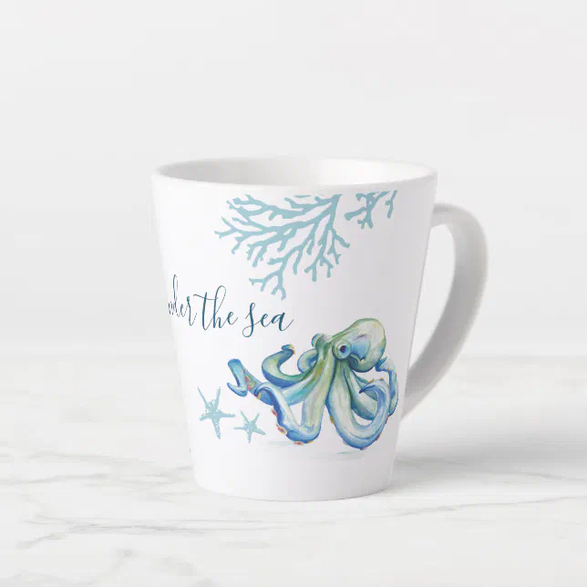 Blue Watercolor Octopus Latte Mug | Zazzle