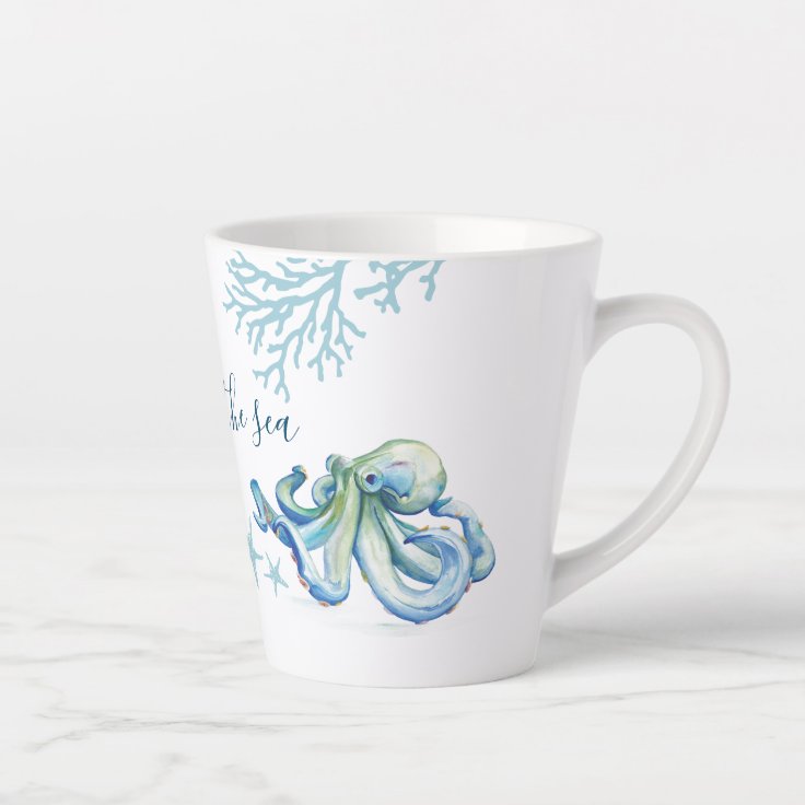 Blue Watercolor Octopus Latte Mug | Zazzle
