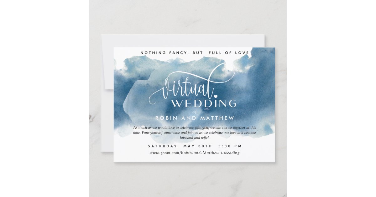 Blue Watercolor, Online Virtual Wedding Invitation | Zazzle