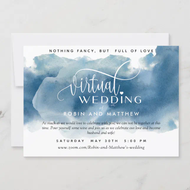 Blue Watercolor, Online Virtual Wedding Invitation | Zazzle