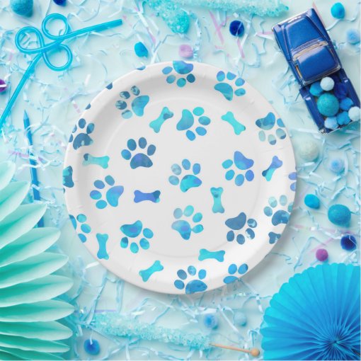 Blue Watercolor Paw Prints Paper Plate | Zazzle