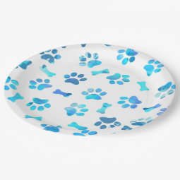 Blue Watercolor Paw Prints Paper Plate | Zazzle