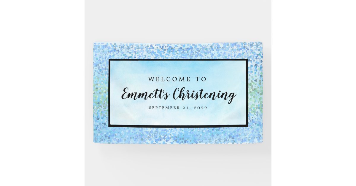 Blue Watercolor Personalized Christening Banner | Zazzle