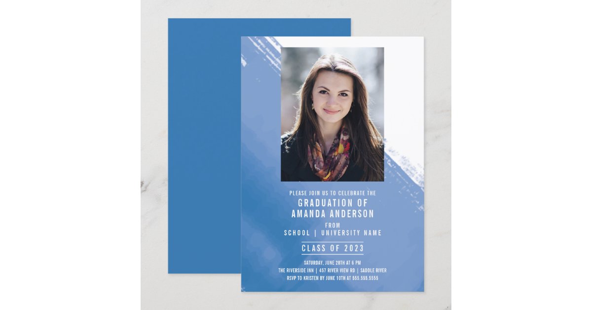 Blue Watercolor Photo Graduation Party Invitation | Zazzle