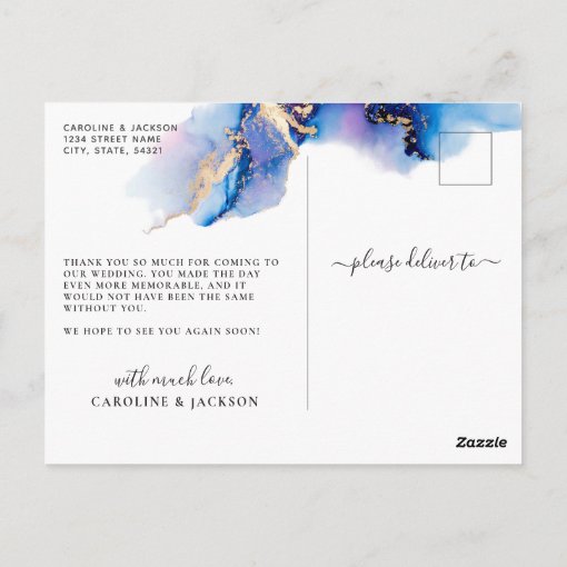Blue Watercolor Photo Thank You Postcard | Zazzle