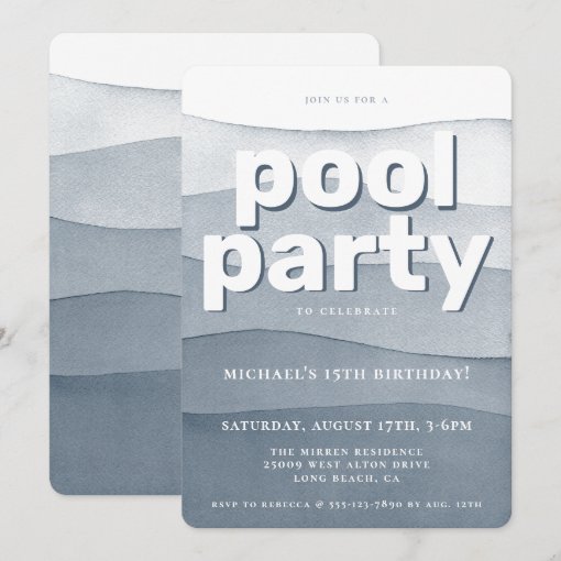Blue Watercolor Pool Party Birthday Invitation | Zazzle