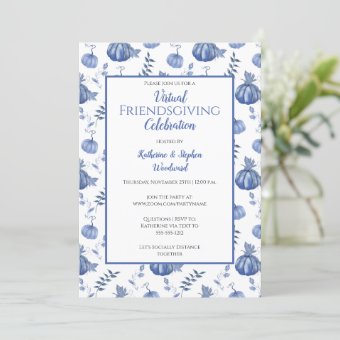 Blue Watercolor Pumpkin Virtual Friendsgiving Invitation | Zazzle