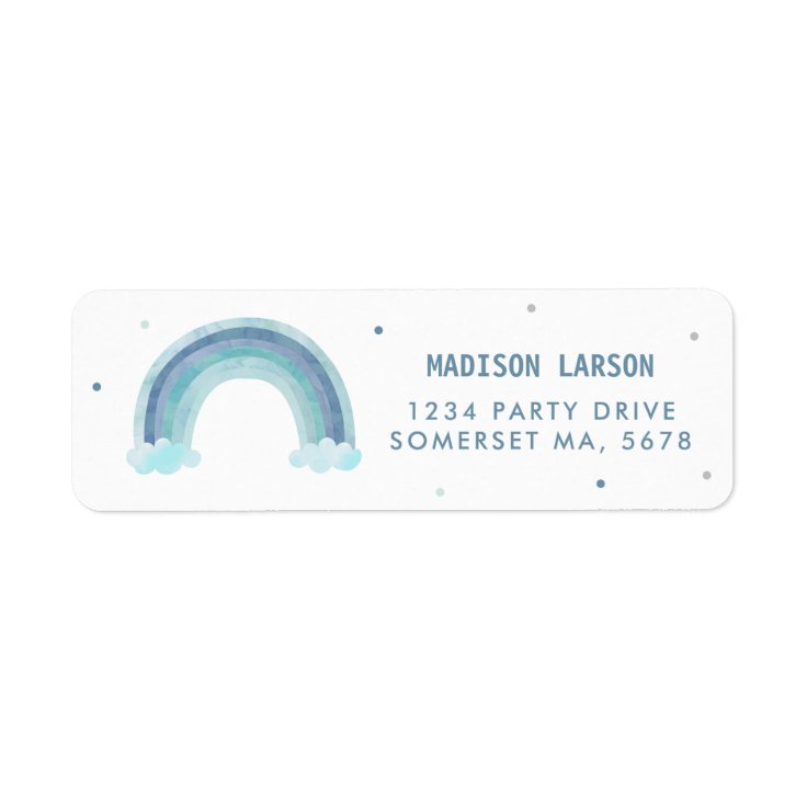 Blue Watercolor Rainbow Baby Shower Return Address Label | Zazzle