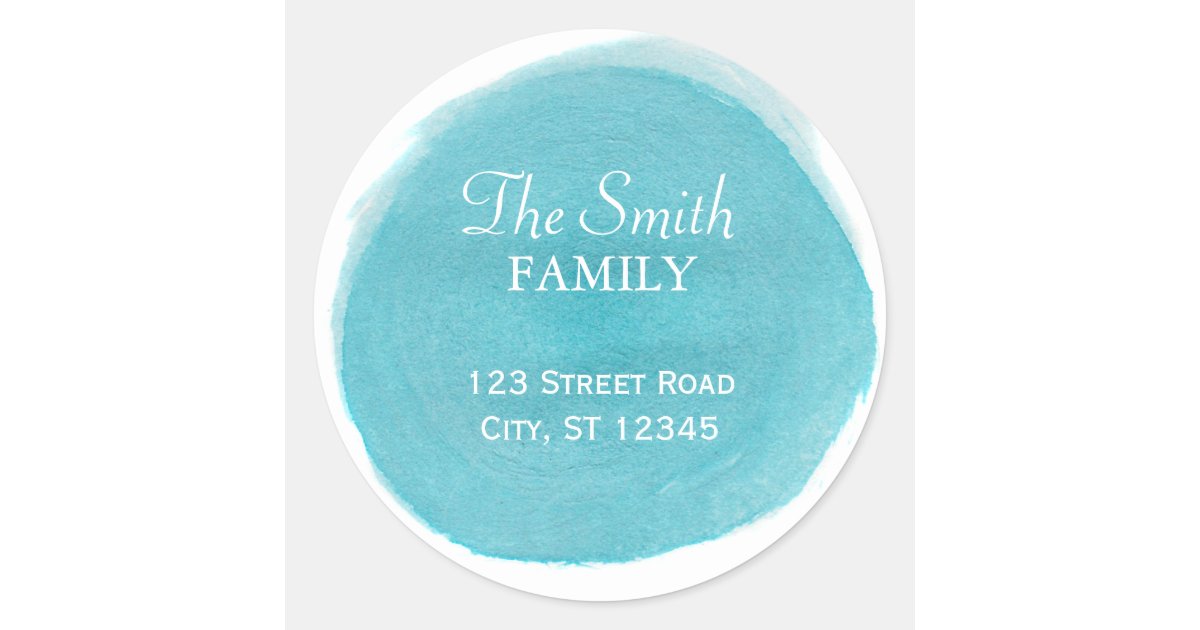 Blue Watercolor Return Address Round Sticker | Zazzle