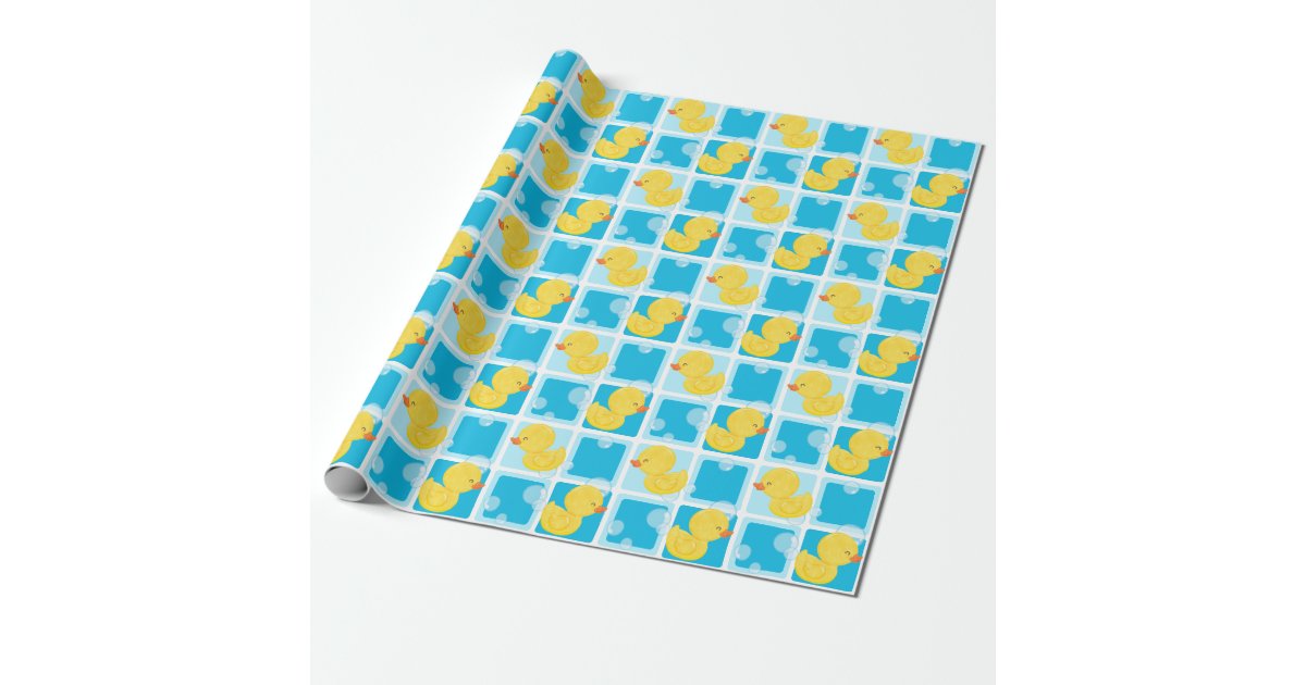 Blue Watercolor Rubber Ducky Party Wrapping Paper | Zazzle
