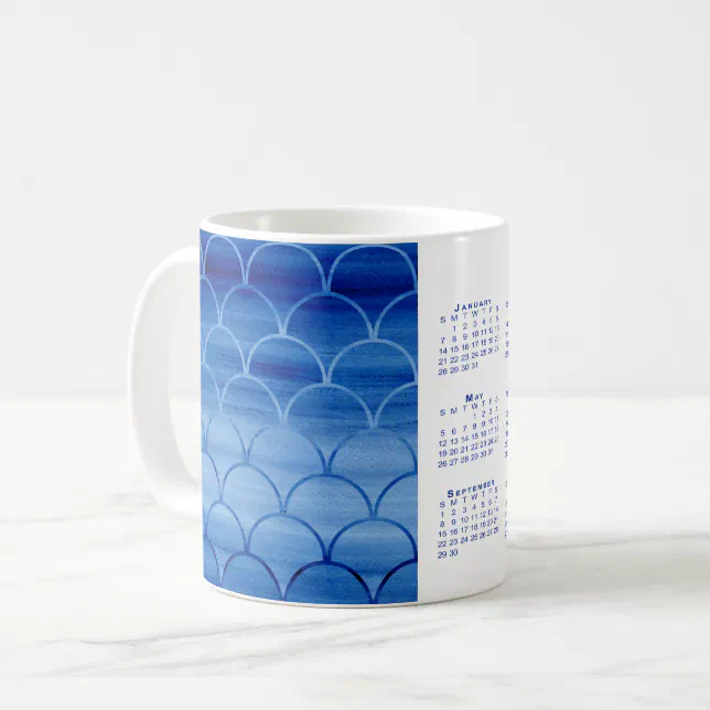 Blue Watercolor Scale Pattern 2024 Calendar Coffee Mug | Zazzle