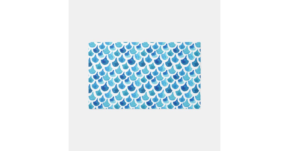Blue Watercolor Scale Pattern Rug | Zazzle
