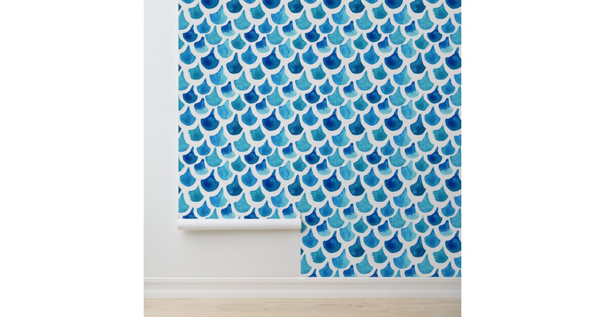 Blue Watercolor Scale Pattern Wallpaper | Zazzle